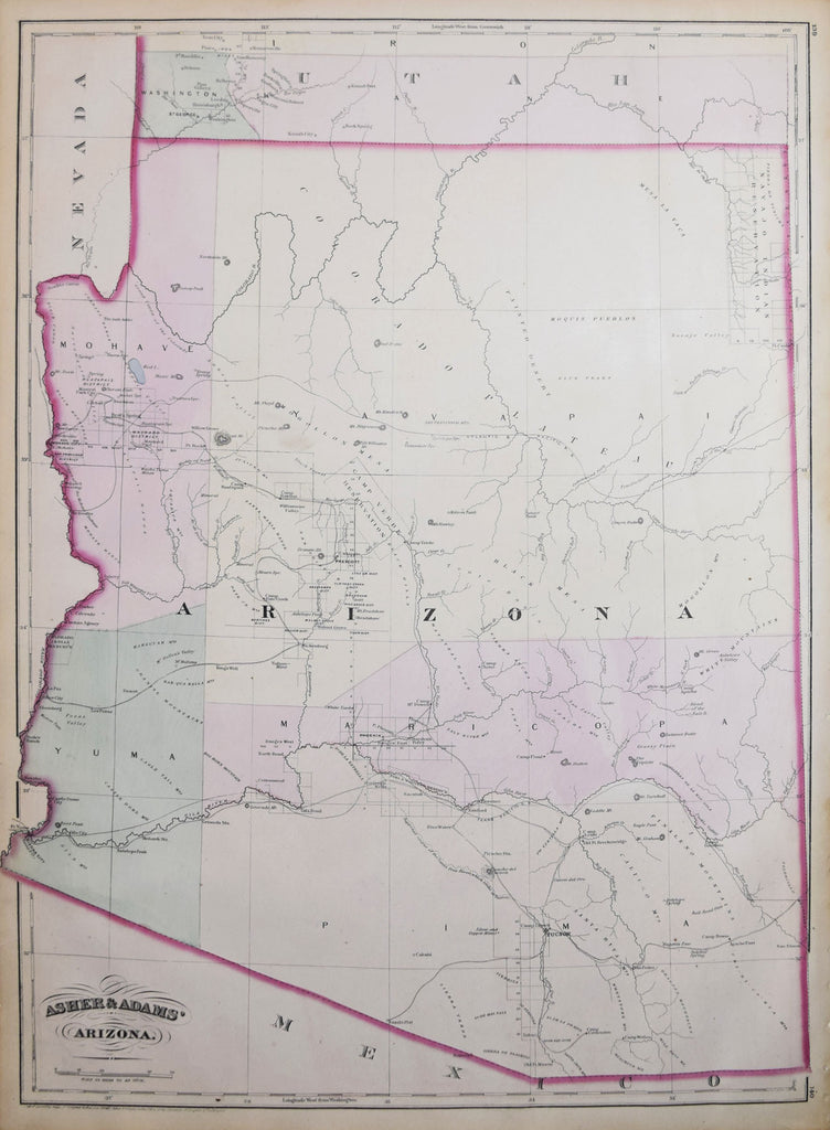 Asher & Adams, Map of Arizona, 1874 – Arader Galleries