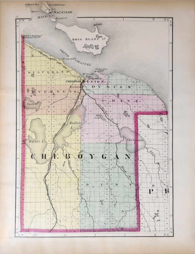 Henry Francis Walling (1825-1888), Map of Cheboygan County, Michigan ...